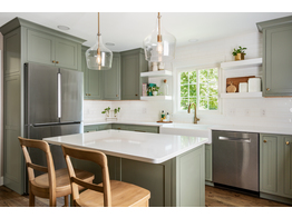 Cabinets: Evergreen Fog on Maple. Flush Inset using New Haven Door